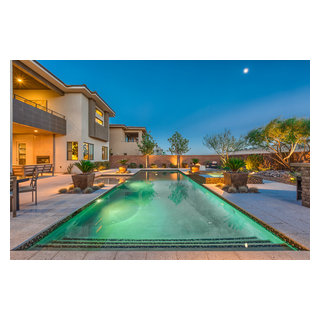Lap Pool with Rim Flow Spa & Fire Pit - Tropical - Pool - Las Vegas ...