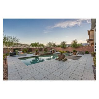 Lap Pool with Rim Flow Spa & Fire Pit - Tropical - Pool - Las Vegas ...