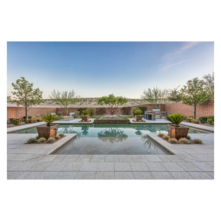 Lap Pool with Rim Flow Spa & Fire Pit - Tropical - Pool - Las Vegas ...