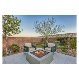 Lap Pool with Rim Flow Spa & Fire Pit - Tropical - Patio - Las Vegas ...