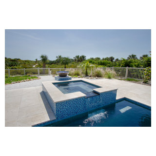 Linear Pool with Elevated Spa and Fire Bowl - Contemporary - Pools ...
