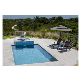 Linear Pool with Elevated Spa and Fire Bowl - Contemporary - Pool ...