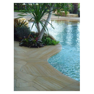 Masonry and Stone Work pool flagstone edging - Contemporary - Pool ...