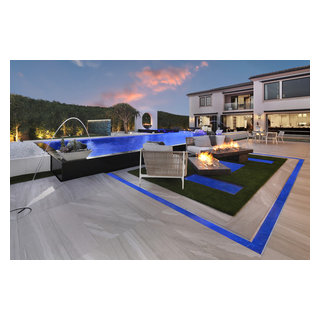 Modern Infinity Pool, Elevated Spa, Outdoor Kitchen, and Unique Fire ...