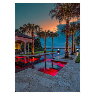 Modern/Mediterranean Infinity Pool and Traditional Pavillion w/ Bay ...