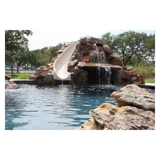 Moss Rock Waterfall with Slide - Rustic - Pool - Austin - by Fossil ...