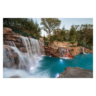 Mountain Mine-Themed Pool With Waterfalls, Slide and More - Rustic ...