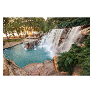 Mountain Mine-Themed Pool With Waterfalls, Slide and More - Rustic ...