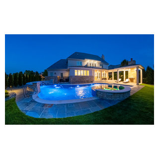 Naperville, IL freeform swimming pool with hot tub, large sunshelf ...