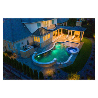 Naperville, IL freeform swimming pool with hot tub, large sunshelf ...