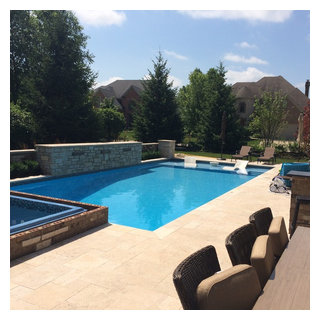Naperville Pool, Travertine Deck and Landscape - Traditional - Pool ...