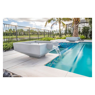 New Infinity Edge Swimming Pool & Spa With Custom Water Bowls - Modern ...