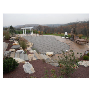 North Whitehall custom pool with boulder waterfall, slide, & separate ...