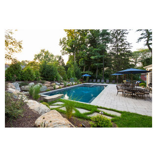 Pool & Spa with Natural Stone Diving Board - Traditional - Pool - New ...