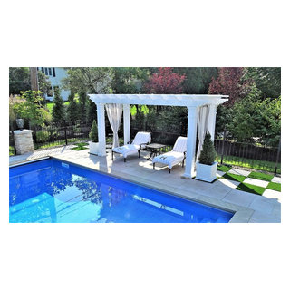 Pool Project with checker board turf and stone patio - Contemporary ...