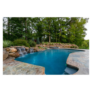 Pool, Spa and Outdoor Shower with Stamped Concrete Deck - Montagne ...