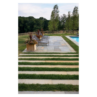 Poolside Patio with Horizontal Band Paving - Contemporary - Pool ...