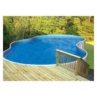 Radiant Free Form Above Ground Pool with Wood Decking - Transitional ...