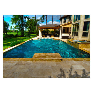 Rectangular Pool 5 with Pencil Jets and Covered Patio - Contemporary ...