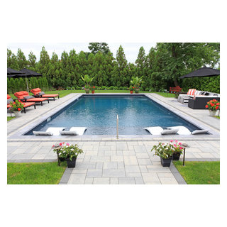 Rectangular Pool with In-water Chaises - Long Island, NY - Contemporary ...