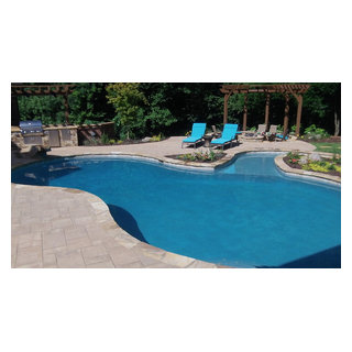 Satin Matrix Aqua Blue with a Primera Stone Spa - Contemporary - Pool ...