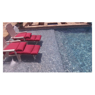 Satin Matrix Aqua Blue with Ocean Bead Glass - Beach Style - Pool ...