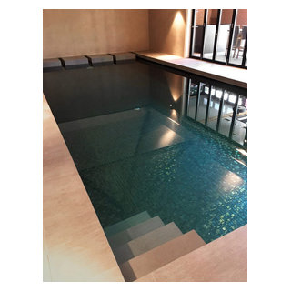 Small modern indoor pool with custom mosaic mix - Modern - Pool - Miami ...
