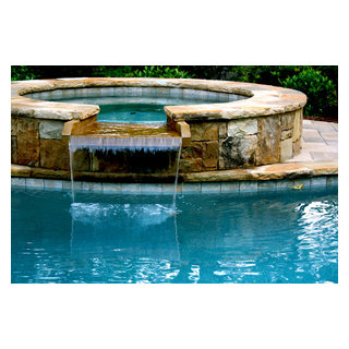 Stacked Stone Spa with Waterfall Spillover - Traditional - Pool ...