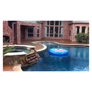 Stained Pool Deck Complements Brick Facade - Arts & Crafts - Swimming ...