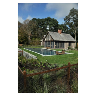 sun-drenched rectangle pool with spa + full-color bluestone decking ...