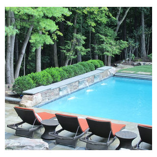 SWIMMING POOL WITH WATERFALL, BAR, POOL HOUSE, & FIRE PIT - Modern ...