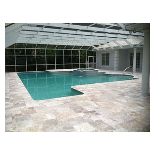 Travertine Pavers - Pool Deck with Silver Tumbled French Pattern ...