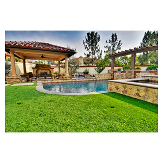 Pool & Sunken Seating Area w/ Fireplace - Mediterranean - Pool - Orange ...
