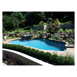 Upper Saucon Township custom built pool with raised spa, waterfall ...