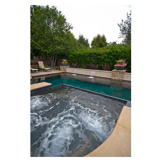 Raised Stone Spa w/ Infinity Edge - Transitional - Pool - Orange County ...