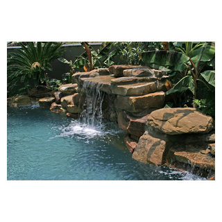 Waterfall & Spa With Beach Entry - Tropical - Pool - Austin - by Keith ...