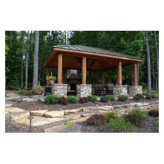 Western Red Cedar Pool Pavilion and Fireplace - Rustic - Pool - DC ...