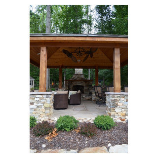 Western Red Cedar Pool Pavilion and Fireplace - Rustic - Pool - DC ...