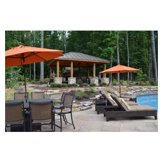 Western Red Cedar Pool Pavilion and Fireplace - Rustic - Pool - DC ...