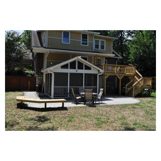 Custom porch with Belgard pavers and second story deck - Traditional ...