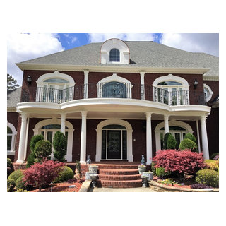 Federal-Style Front Porch with Wrought Iron Railing - Traditional ...
