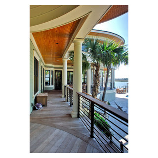 Horizontal railing adds to nautical feel of porch - Tropical - Porch ...