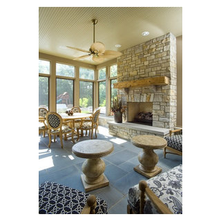 Sun Room with Bluestone Flooring, Bead Board Ceiling, and Stone ...