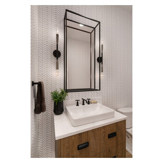 3D Frame Mirror with Geometric Wallpaper in Powder - Farmhouse - Powder ...