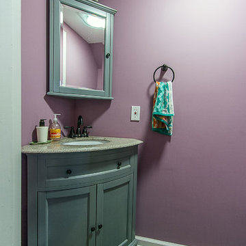 75 Beautiful Gray Tile Powder Room with Blue Cabinets Pictures & Ideas ...