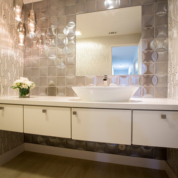 75 Brown Powder Room with Quartz Countertops Ideas You'll Love ...