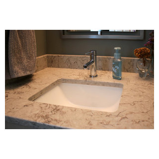 Half Bath with Medallion Maple Caraway Vanity and Eternia Quartz ...
