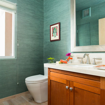 75 Turquoise Powder Room with Marble Countertops Ideas You'll Love ...