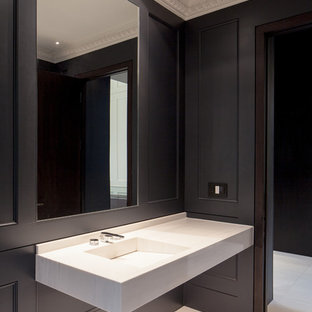 75 Beautiful Powder Room with Black Walls and Solid Surface Countertops ...