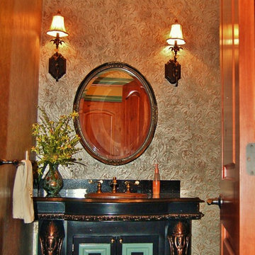 75 Green Tile Powder Room with Raised-Panel Cabinets Ideas You'll Love ...
